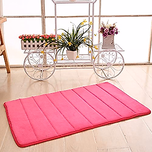 HOMJON Memory Foam Bath Mat, 31.5x19.8 Inches Anti-Slip Water Absorption Soft Bathroom Rugs Bath Bathroom Kitchen Floor Shower Carpet - Rose Red