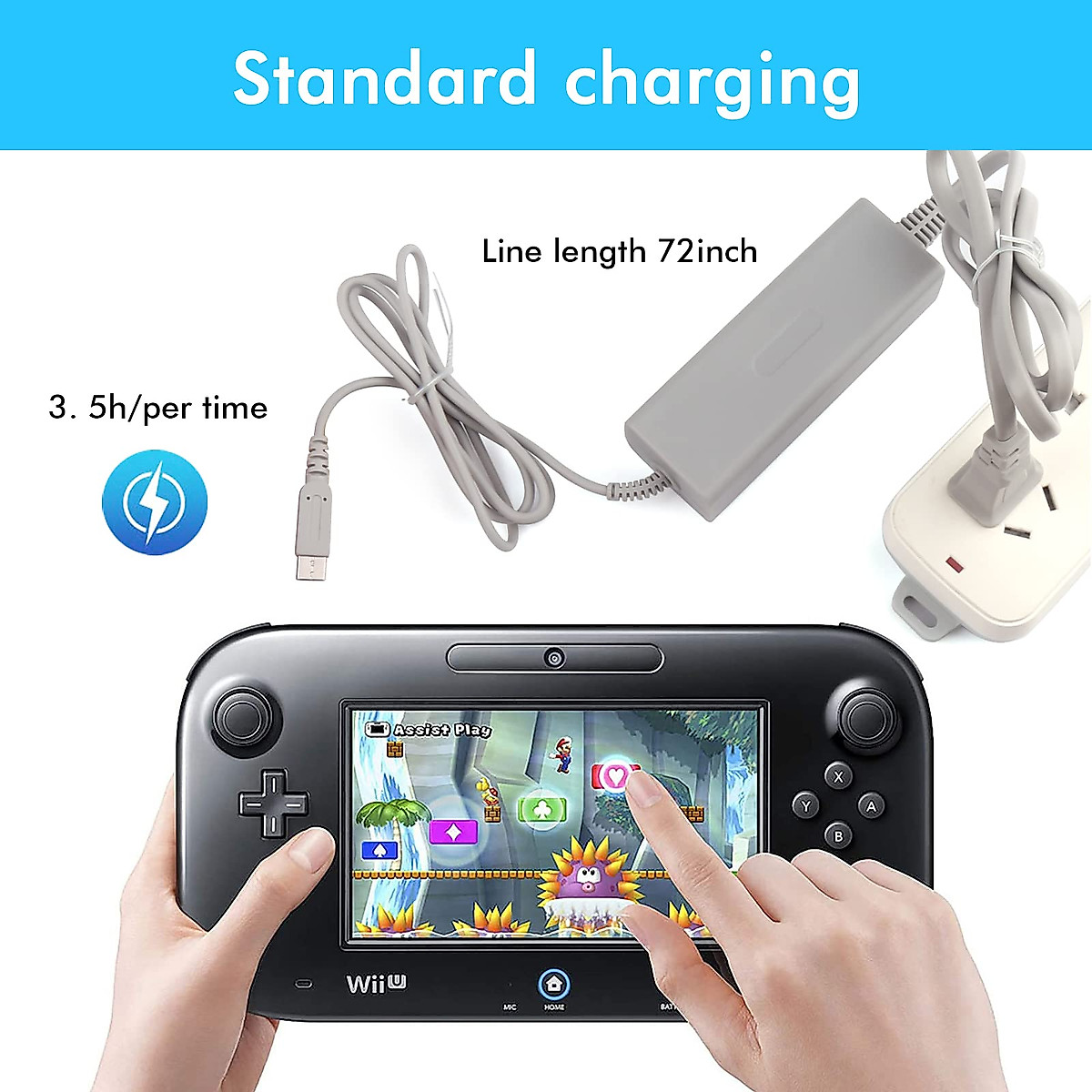 Charger for Wii U Gamepad, AC Adapter Power Cord Charging Cable Replacement for Nintendo Wii U Gamepad
