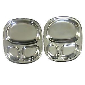 Qualways Kids's Tray - Divided Stainless Steel Tray Set of 2