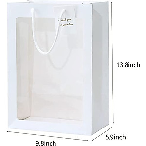 ywbag 10 Pcs Clear Gift Bag With Window, 13.8x 9.8x 5.9 White Transparent Bouquet Gift Bags With Handle for Bridal Shower, Festivals Party