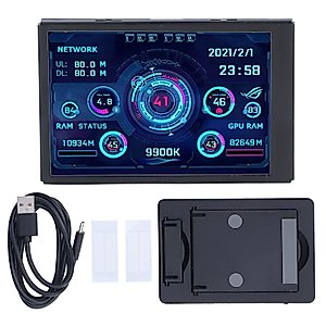 3.5in IPS USB Mini Screen, Pc Temp Monitor, 360 Degree Rotation Type C Sub Screen, USB Type C Interface, CPU GPU RAM HDD Data Monitor for Computer Case(General Edition)