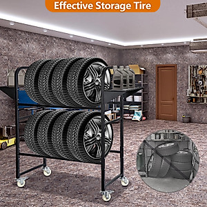 Neorexon Tire Storage Rack 44" x 44" x 18", Rolling Tire Rack Adjustable, Tire Rack for Garage Black w/4 Swivel Casters & 2 Storage Shelf for Garage Storage