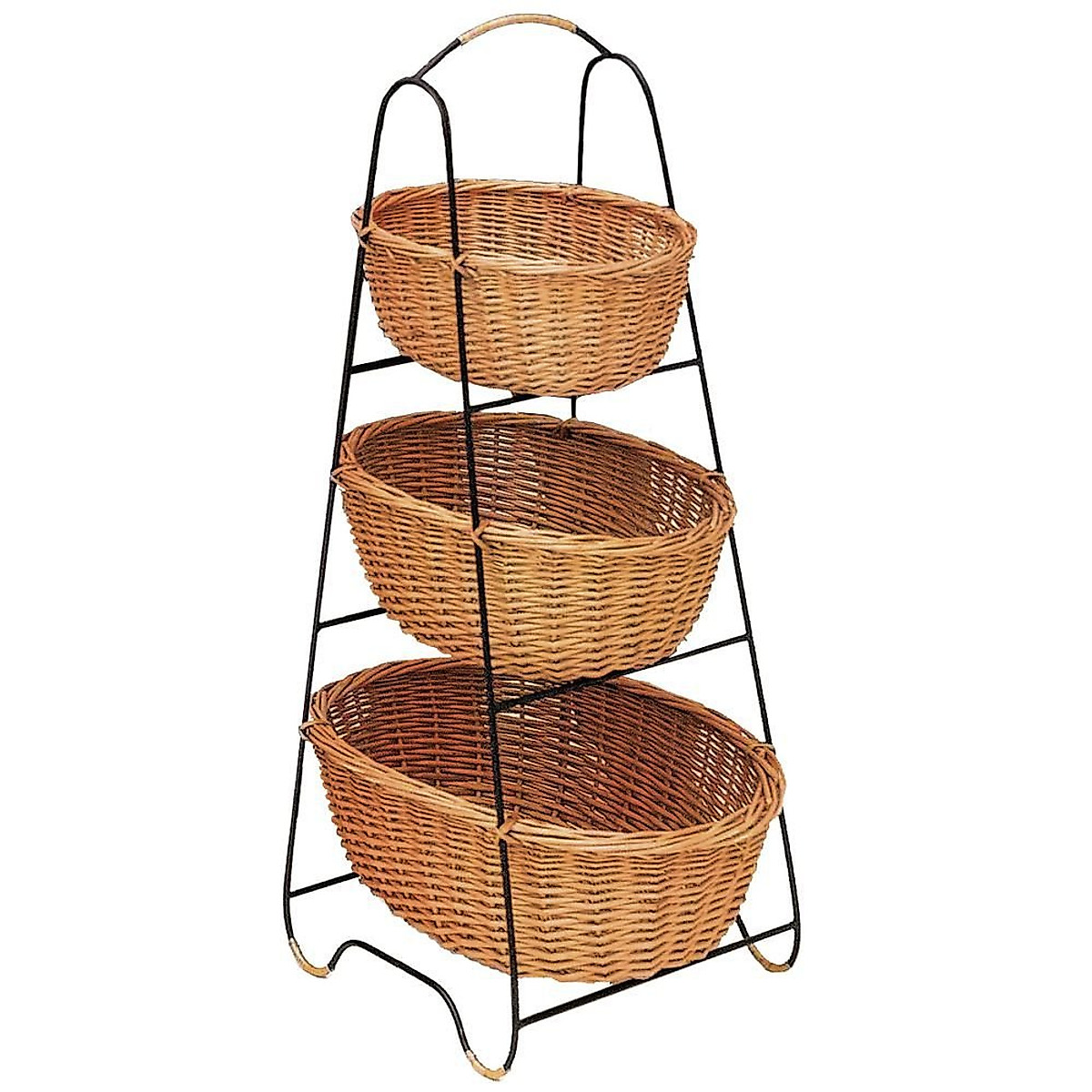 HUBERT Merchandising Stand with Rattan Baskets3 Tier Oval - 22" L x 15" D x 42" H