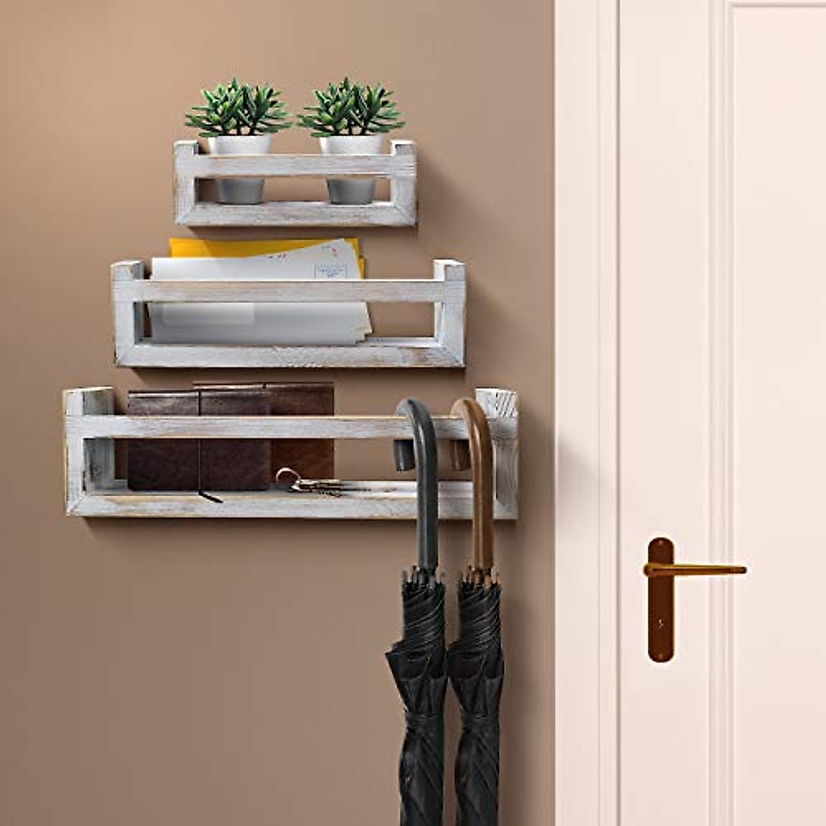 Sorbus Floating Shelves - Rustic Floating Book Shelves Wall Mount Wooden Hanging Ledge Storage Shelf Organizer for Kids Room Baby Nursery Decor, Living Room Playroom, Bathroom, Bedroom etc, Set of 3