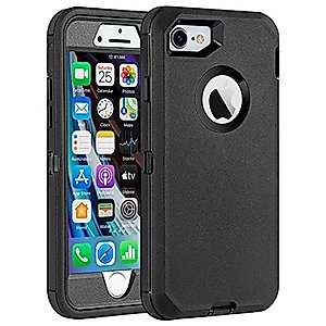 JIETWU for iPhone 8/iPhone 7 Built-in Screen Protectior Case, Drop Shock Dust Protection Strong and Durable Heavy Duty Full Body Rugged 3-Layer Military for iPhone 8/iphone7 Case (Black)