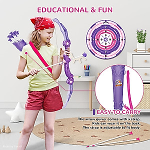 GMAOPHY Bow and Arrow Toys with LED Light Up Archery, for Girls 5 6 7 8 9 10 11 12 Year Old, Purple Indoor Outdoor Activity, Christmas Toy for Kids Girls Ages 6-8