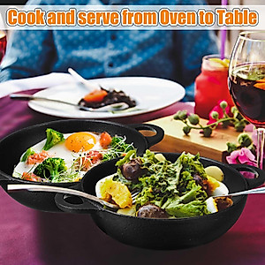 Jingmore 2 Sets Mini Cast Iron Skillet with Wooden Base Mini Cast Iron Sizzler Plates Skillet Mini Cast Iron Pan Round Fajita Plate Hot Steak Skillet Dish for Baking Cooking (6.1 Inch)