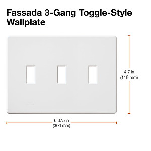 Lutron Fassada 3 Gang Wallplate for Toggle-Style Dimmers and Switches, FG-3-WH, White (1-Pack)