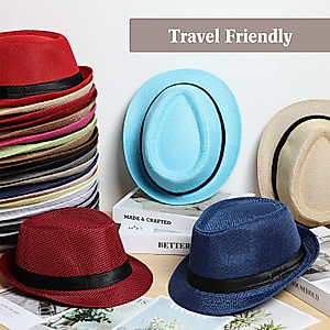 35 Pack Short Brim Straw Hats Unisex Summer Beach Sun Hat Bulk Classic Trilby Hat with Black Band Cotton Sun Straw Hat Panama Cap for Man Woman 35 Colors
