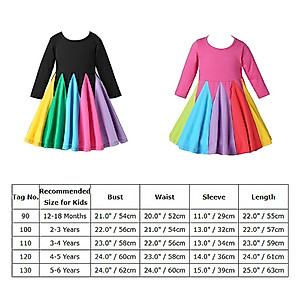 Toddler Baby Girls Rainbow Ruffle Strap Tutu Dress Casual Cotton Twirly Skater Skirt Kids Princess Birthday Outfits Summer Sundress Clothes Pageant Party A Line Dresses Black (Long Sleeve) 4-5T