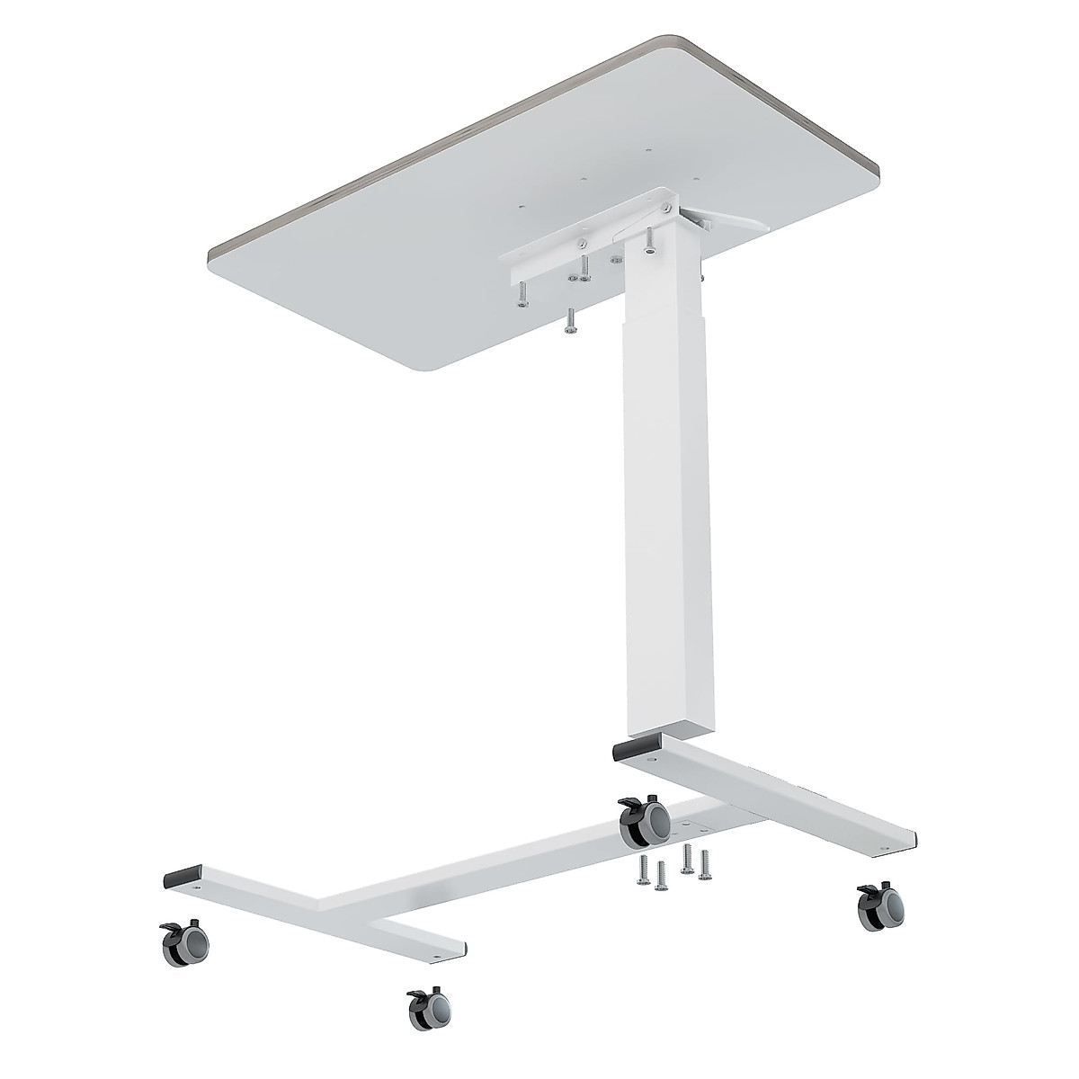 TigerDad Pneumatic Adjustable Overbed Table with Gas Spring Riser | Medical Adjustable Bed Side Table with Wheels | Portable Standing Desk for Laptop Computer