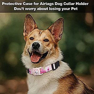 Konity AirTag Dog Collar, Compatible with Apple AirTag 2021, Polyester Pet Cat Puppy Collar with Silicone AirTag Holder for Small, Medium, Large, & Extra Large Dogs, Pink Rose, S: 9.8''-15.7'' Neck