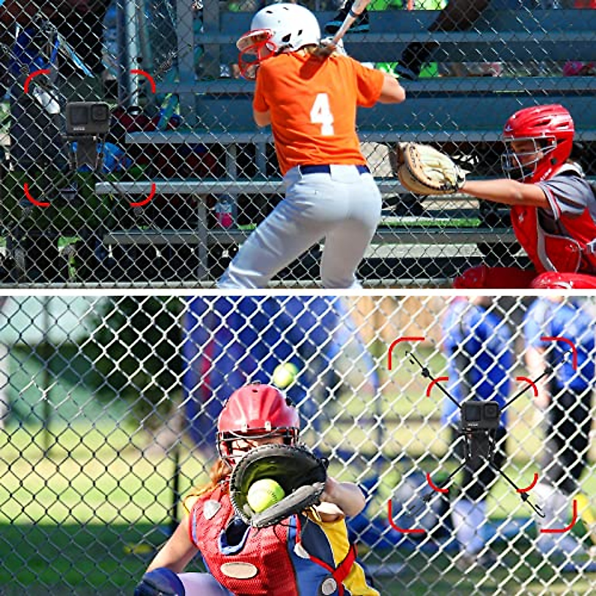 KOQEIEY Fence Mount - Swing Vision Fence Mount Compatible with Gopro11, iPhone, Phone, Mevo Start and Other Action Cameras for Softball, Tennis, Baseball, Football, Net/Chain Link Games Recording