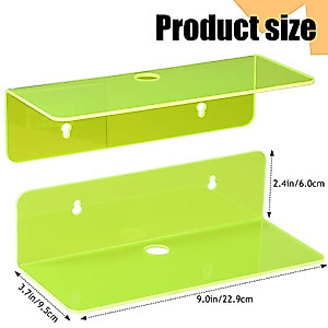 4 Pack Acrylic Floating Wall Shelves 9 Inch Adhesive Shelf Mounted Display Book Shelf for Pop Figure Plant, Speaker, Acrylic Shelve for Bathroom, Bedroom, Gaming Room, Living Room (Green, Orange)