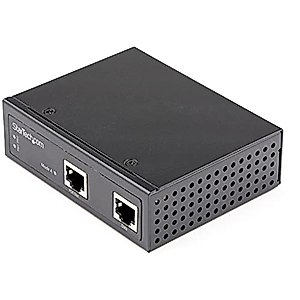 StarTech.com Industrial Gigabit Ethernet PoE Injector - 30W 802.3at PoE+ Midspan 48V-56VDC DIN Rail Power Over Ethernet Injector Adapter - -40C to +75C Cameras/Sensors/WiFi Access, TAA (POEINJ30W)