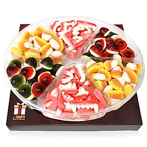 Halloween Gummies Candy Gift Tray, Dracula Teeth, Candy Corn, Worms, Skulls - 1.3 Lbs