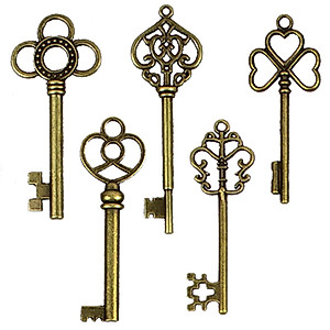 DuomiW Mixed 50 Antique Bronze Finish Skeleton Keys Rustic Key for DIY Wedding Party Decoration Favor Mini Treasure Gifts