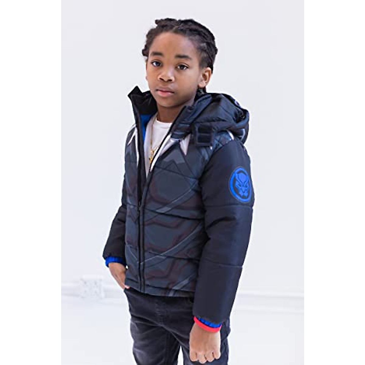 Marvel Avengers Black Panther Big Boys Zip Up Puffer Jacket Gray 14-16