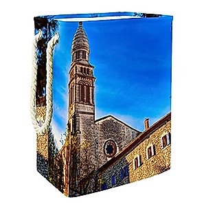 Inhomer Laundry Hamper Church Collapsible Laundry Baskets Firm Washing Bin Clothes Storage Organization for Bathroom Bedroom Dorm
