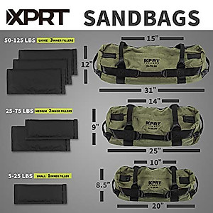 XPRT Fitness Workout Sandbag for Heavy Duty Workout Cross Training 7 Multi-positional Handles - Color Army Green/Black/Camo (Black, Medium)