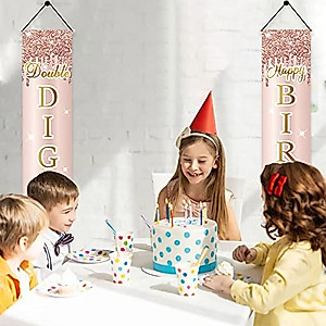 10th Birthday Door Banner Decorations for Girls, Pink Rose Gold Happy 10 Birthday Door Porch Backdrop Party Supplies, Ten Year Old Birthday Sign Decor