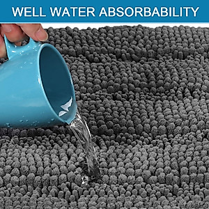 2 Piece Bathroom Set Bathroom Rugs Bath Mat Set Bath Rugs Bath Mats for Bathroom Non Slip Thick Soft Chenille Striped Bath Rug Set, Door Mats for Kitchen/Living Room (Grey, 20" x 32"/17" x 24")