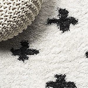 JONATHAN Y MOH403A-3 Cristo Berber Geometric Shag Indoor Area-Rug Bohemian Contemporary Easy-Cleaning Bedroom Kitchen Living Room Non Shedding, 3 X 5, White/Black