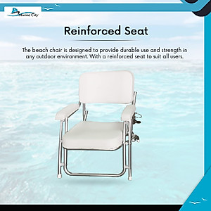 MARINE CITY Aluminum Portable Folding Cushioned Comfortable Boat Deck Beach Chair with Foam Padding for Marines – Boats – Yachts – Ships (Pack of 1)
