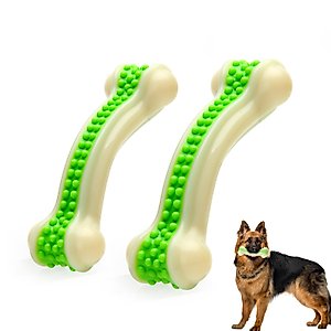 FiodzoL 2Pcs Dog Chew Toys for Aggressive Chewers Beef Flavor and Real Bones Dog Teething Chew Toys Bones for Large/Medium/Small Puppies Breeds