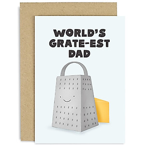 Old English Co. Fun Birthday Card for Dad - World's Grate-est Dad Cheese Pun Father's Day Card for Dad from Son Daughter Children - Humorous Card for Dad Birthday | Blank Inside with Envelope