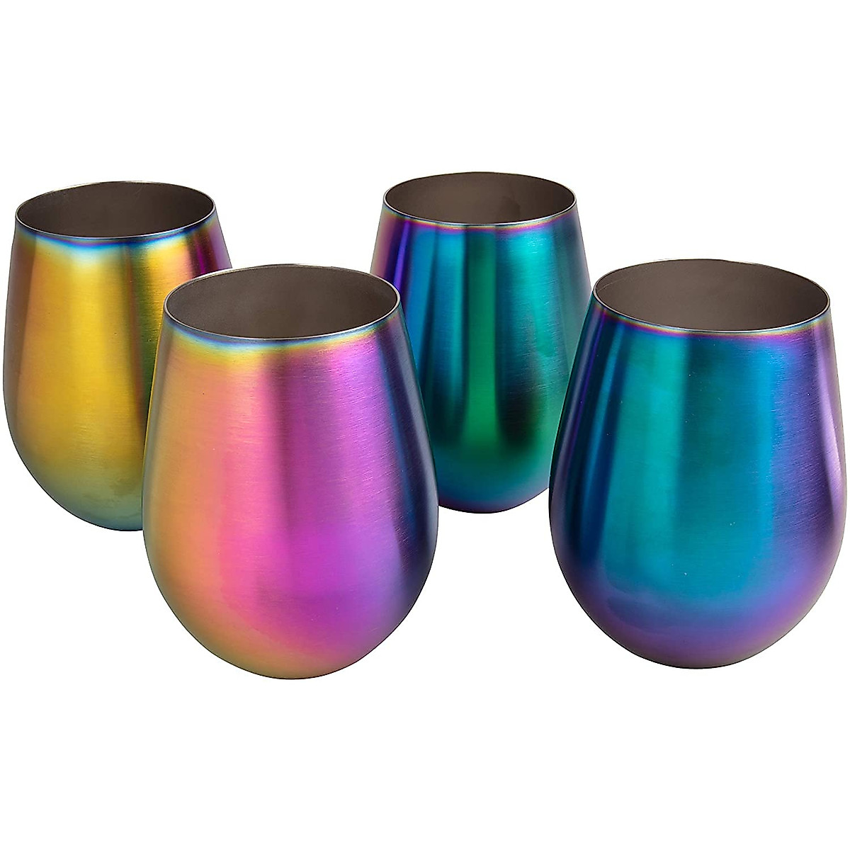 D'Eco Unbreakable Holographic Stainless Steel Wine Glasses (16 oz, Set of 4)- Shatterproof, Reusable Tumbler Glassware- Indoor Outdoor Drinkware for Entertaining & Parties - Keeps Beverage Cool Longer