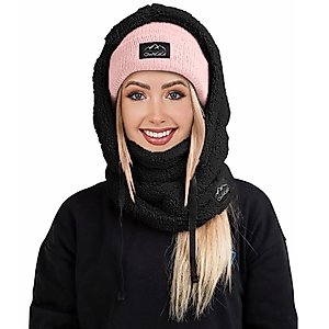OWNGIGI Balaclava Winter Ski Mask for Men and Women Cold Weather Fleece Windproof Face Cover Warmer Scarf Sherpa Hood Black