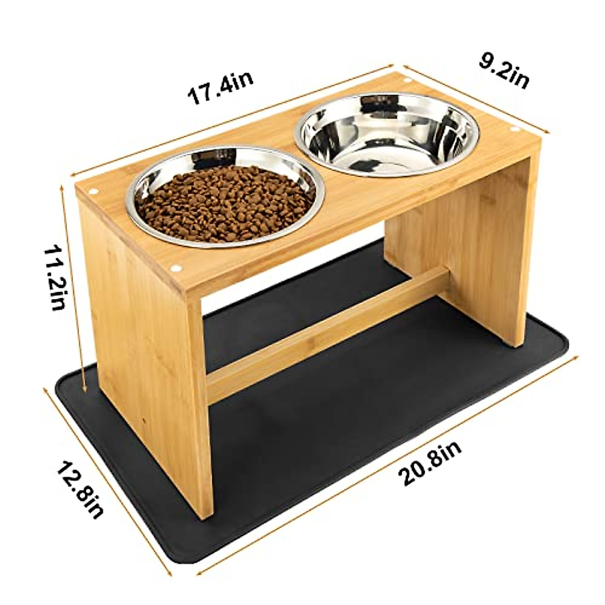 Yangbaga Elevated Dog Bowls, Raised Dog Feeding Station with 2 Bowls, Comes with a Nonslip Pad, Easy to Clean