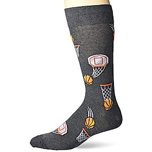 Hot Sox Men's Sports Series Novelty Casual Crew Socks, Basketball (Charcoal Heather), Shoe Size: 6-12