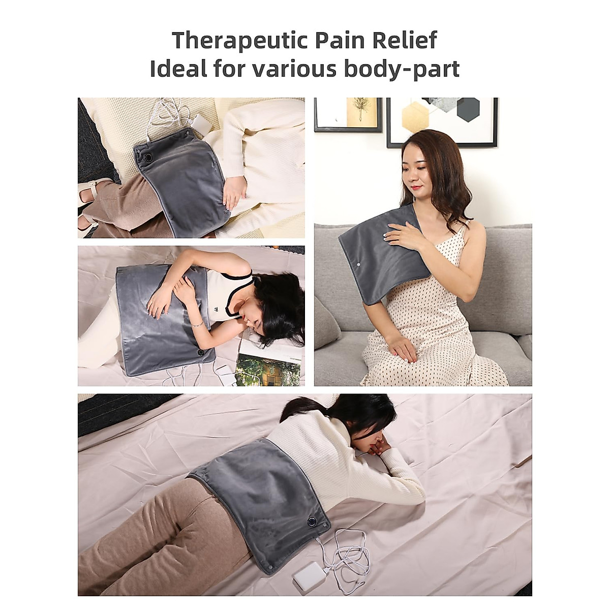 USB Heating Pad for Back,Neck,Shoulder,Abdomen,Knee and Leg Pain Relief,3 Heat Settings and Auto-Off, Machine Washable, Gifts for Women Men Mom Dad,12" x 24"