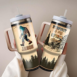 WAZONE Personalized Bigfoot Cup With Lid Custom Name Tumbler 40oz with Handle and Straw Stainless Steel Double Wall Vacuum Thermos Travel Mug Birthday Christmas Presents Gift For Men Women