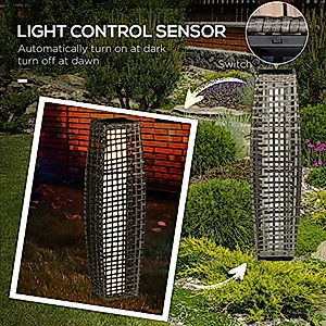 Outsunny Solar Floor Lamp, Outdoor Garden Lantern Pathway Light & Decorative Driveway Lighting with Auto On/Off LED Lights for Porch, Yard, Lawn, Courtyard, Deck, Gray