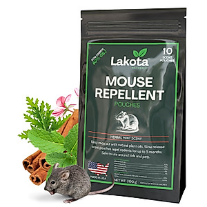 Mouse Repellent Pouches, Extra Strength 60% Oil, Repel Mice Rodent from Nesting in Car/Boat/RV/Grill/Pool Heaters/Campers, Deterrent for House/Garage, 10 Scent Pouches (Herbal Mint Scent)