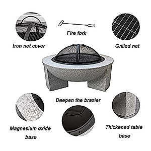 LEAYAN Garden Fire Pit Grill Bowl Grill Barbecue Rack Fire Pit Outdoor fire Pit, 30-inch Large Bonfire Burning Wood fire Pit Bowl, Villa Courtyard Backyard Garden fire Pit