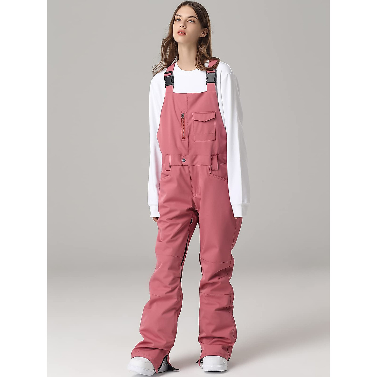 SEARIPE Womens Ski Pants Waterproof Ski Bibs Women Insulated Snow Bibs Adjustable Overalls Ripstop Snowboard Pant(Bean,L) Red Wine