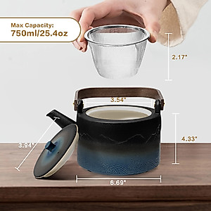 suyika Ceramic Teapot with Bamboo handle Removable Infuser for Flower and Loose Tea, 750ml/25.3oz Black Cyan
