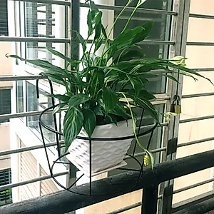 4 Pack Round Hanging Railing Planters, Flower Pot Holders, Metal Pot Plant Basket, Shelf containers for Indoor and Outdoor use (Black)