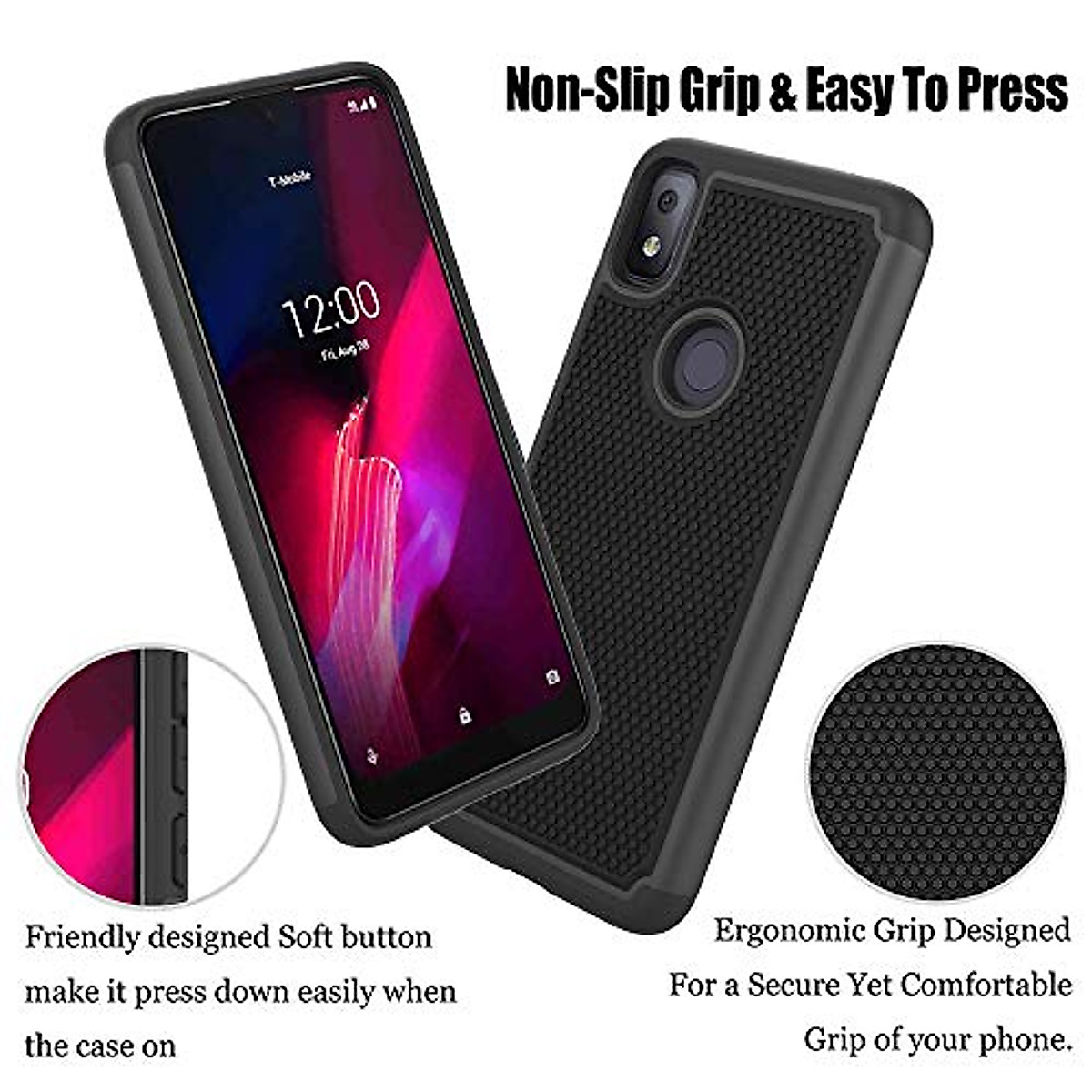 yuanming T-Mobile Revvl 4 Case,Revvl 4 Case,with HD Screen Protector [Shock Absorption] Hybrid Dual Layer TPU & Hard Back Cover Bumper Protective Case Cover for T-Mobile Revvl 4 (Black Armor)