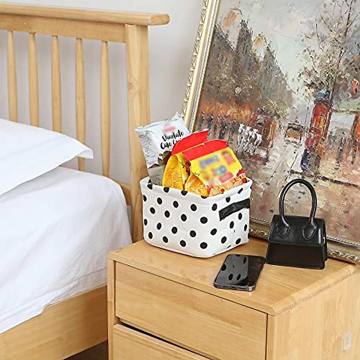 Sea Team Collapsible Small Canvas Fabric Storage Basket with Handles, Square Mini Storage Box, Cube, Foldable Shelf Basket, Closet, Desk Organizer for Nursery, Home, Office (Set of 4) (Small, Black)