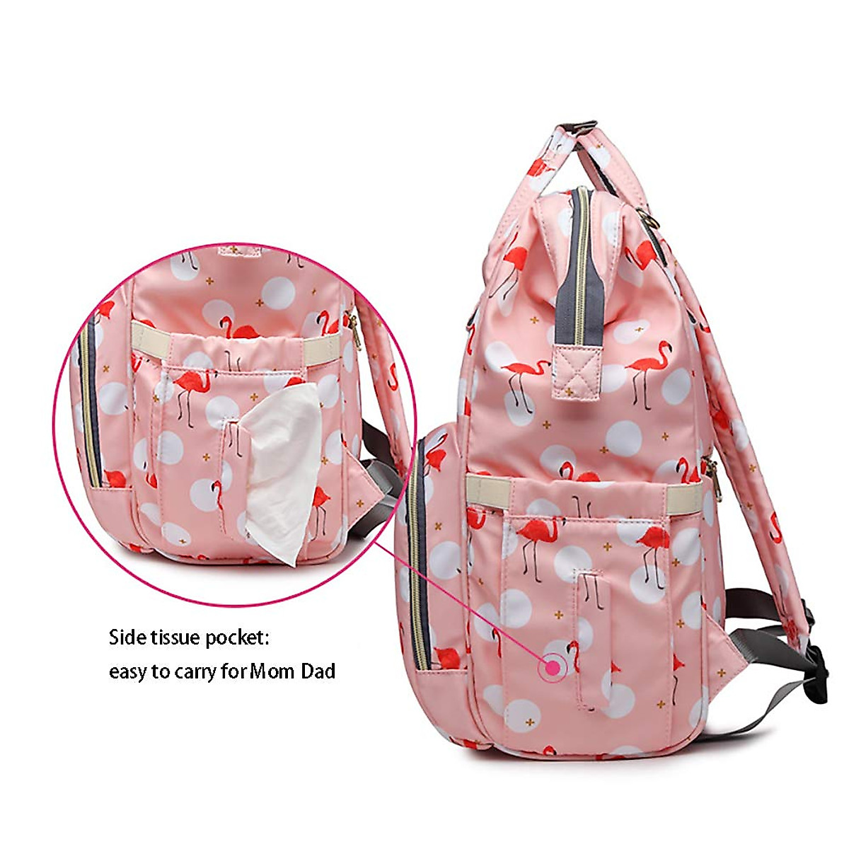 Starte Diaper Bag for Mom/Dad,Flamingo Bag for Women Waterproof Travel Backpack,Spacious Tote Shoulder Bag Organizer,Pink
