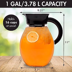 Primula The Big Iced Tea Maker and Infuser, Plastic Beverage Pitcher with Leak Proof, Airtight Lid, Fine Mesh Reusable Filter, Made without BPA, Dishwasher Safe, Black