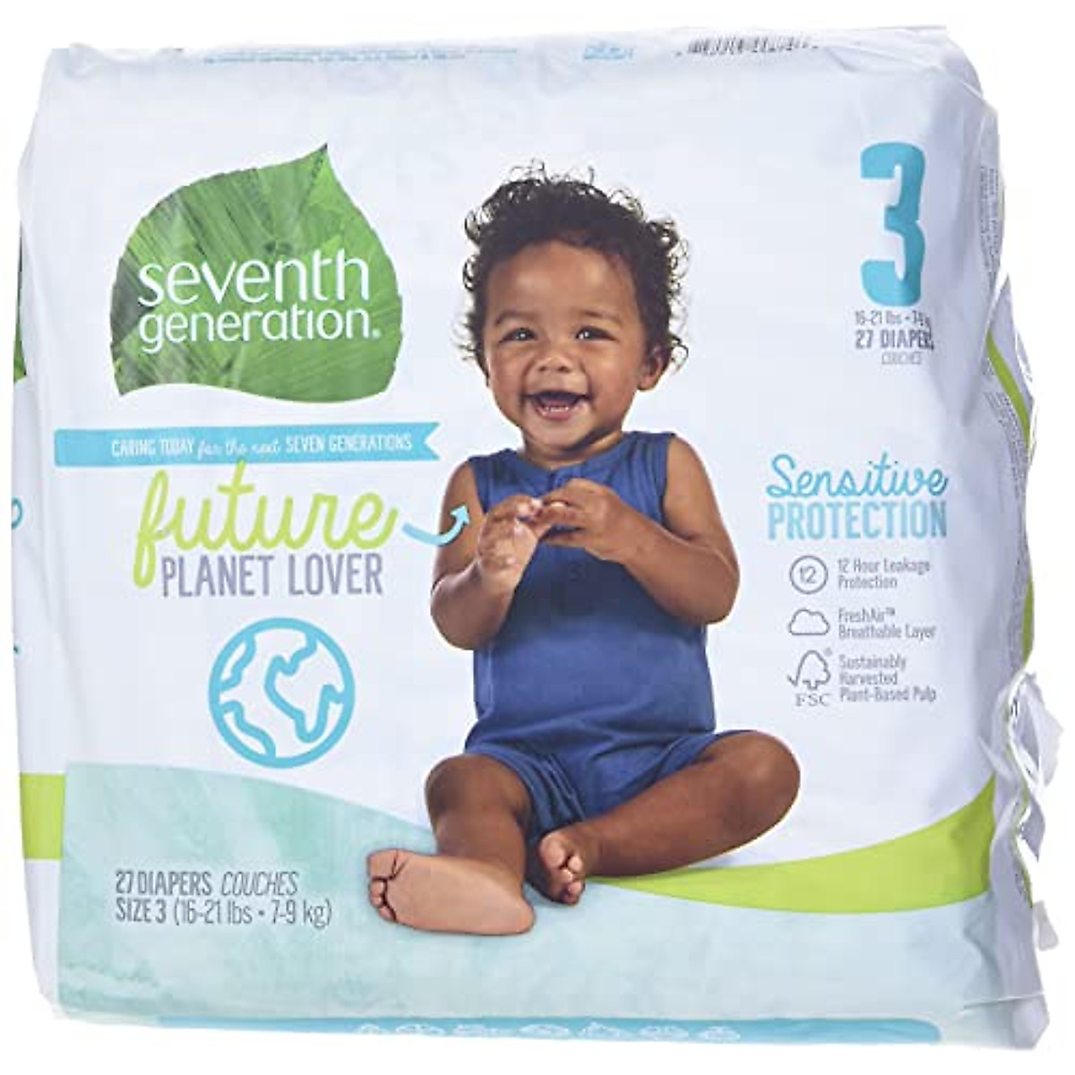 Seventh Generation Baby Diapers, Sensitive Protection, Size 3, 27 Count