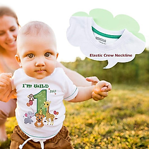 Baby Boy 1st Birthday T-Shirt - I’m Wild and 1 Jungle Animals Birthday Top Tee One Year Old Jungle Birthday Party 100% Cotton Printed Short Sleeve T Shirt Gift(White, 1T)