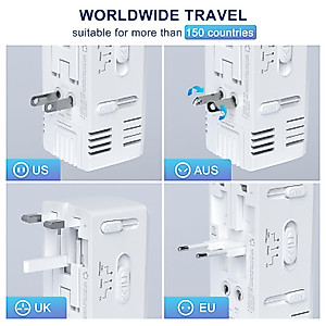 Universal Travel Adapter and Converter Combo Power Voltage Converter Step Down Voltage 220V to 110V for Europe/UK/AU Over 150 Countries White