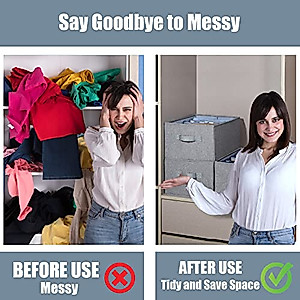 Clothes Organizer with Larger Grid (3.2"W), Foldable Wardrobe Clothes Organizer with Handles & Removable PP Board, Fabric 5 Grids Drawer Organizers for Clothing Jeans Underwear Pants Socks (2 Pack)